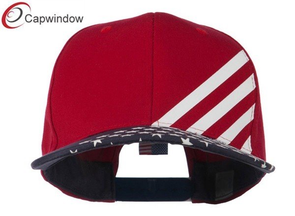 Red Cotton Twill Flat Bill USA Flag Snapback Baseball Caps with Plasic Snap