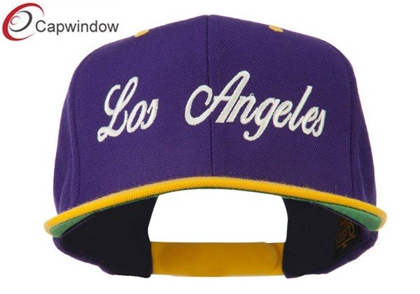 Purple Gold Los Angeles Embroidered Snapback Baseball Caps with Wool and Acrylic Blend