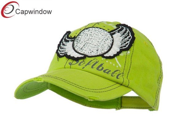 Lime Baseball Cap with Softball and Feathers / Hip Hop Baseball Caps for Female