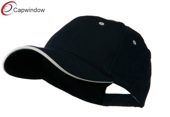 Navy White Heavy Brushed Cotton Baseball Caps with Wave Visor / Velcro Strap Closure