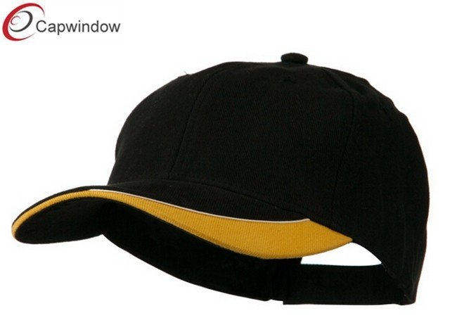 Velcro Closure Monogrammed Baseball Caps , Black Gold Brushed Cotton Sun Ray Visor Cap