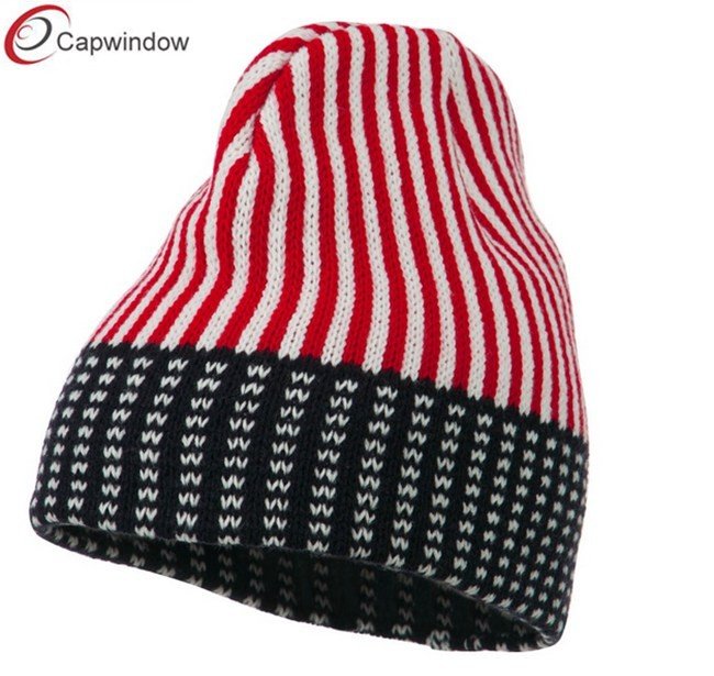 Red USA Stars and Stripes Ski Winter Hats Acrylic Warm Kitted For Unisex