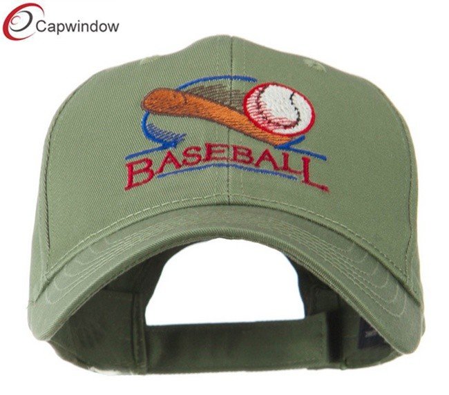 Velcrorized Closure Cotton Baseball Caps , Olive Baseball Bat and Ball Embroidery Cap