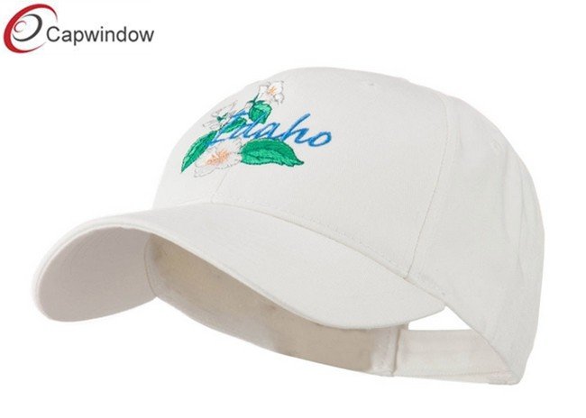 White USA State Flower Idaho Mock Orange Cotton Embroidered Cap with Velcrorized Closure