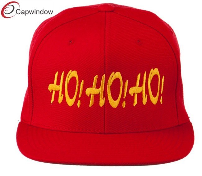 Embroidered Flat Bill Cap Wool and Acrylic Red Christmas Letter Ho Ho Ho