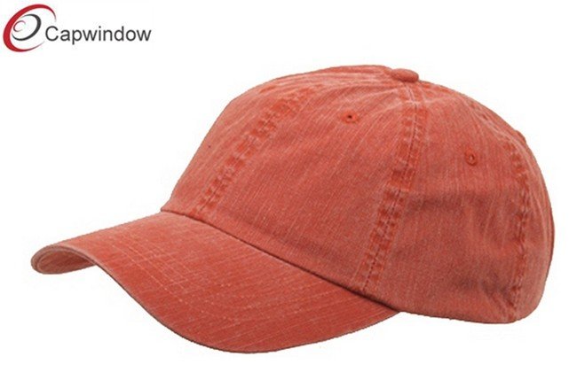 Orange Pigment Dyed Twill Washed Cotton Baseball Caps with Nickel Buckle Closure