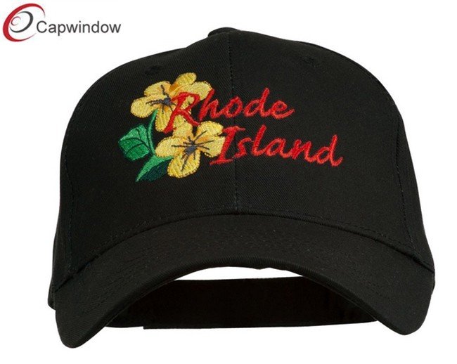 Violet Embroidered Low Profile Fitted Baseball Cap Cotton Black USA State Rhode Island