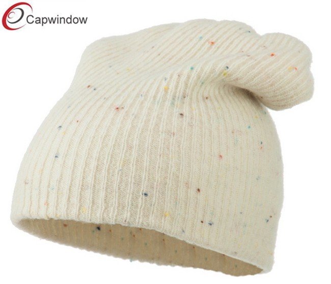 Flexible Beanie Winter Hats Beige Wool Color Speckled Long For Girl