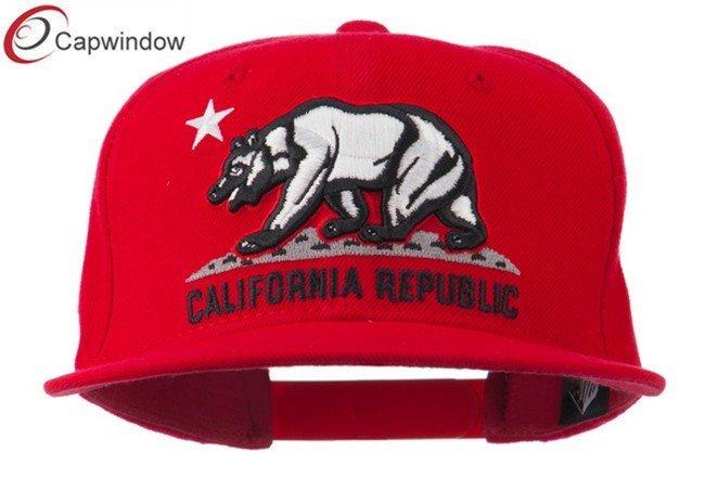 California Republic Classic Acrylic Snapback Baseball Caps , Plastic Snap Closure Flat Bill Hat