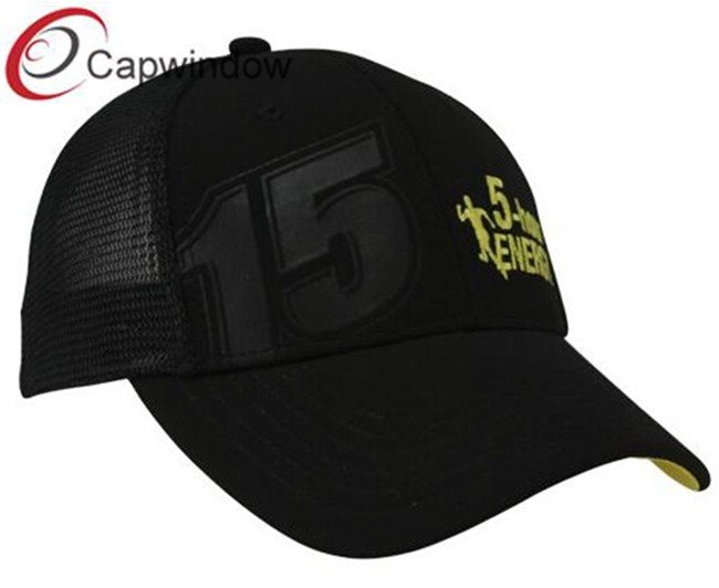 Black 5 Panel Adjustable Trucker Mesh Cap / Summer Sports Cap for Unisex