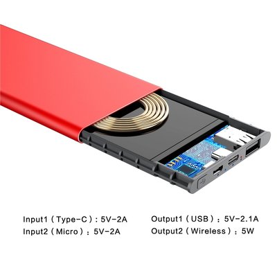 Aluminum 5000mAh Polymer Battery QI Wireless Charging Power Bank Gold/Red/grey supplier