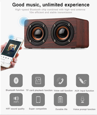 Powerful Wood Wireless Bluetooth speaker1500mAh With TF Card/Voice Prompt supplier