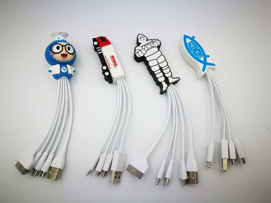 Customized PVC Cartoon 1 to 4 USB Cable for Iphone/Android/Type C Mobile Phone supplier