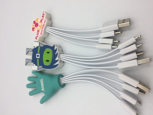 Customized PVC Cartoon 1 to 4 USB Cable for Iphone/Android/Type C Mobile Phone supplier
