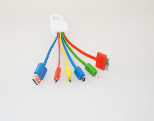 Colorful 1 USB to 4 outputs ABS Cable for Mobile Phone Charging with Carabiner supplier