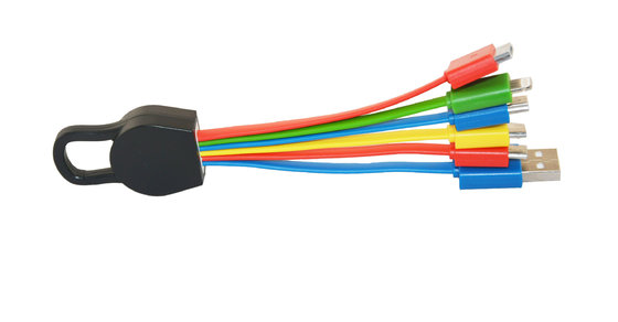 Colorful 1 USB to 4 outputs ABS Cable for Mobile Phone Charging with Carabiner supplier
