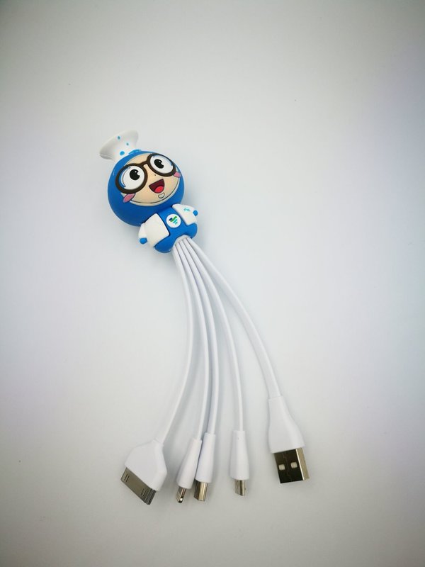 Customized PVC Cartoon 1 to 4 USB Cable for Iphone/Android/Type C Mobile Phone supplier