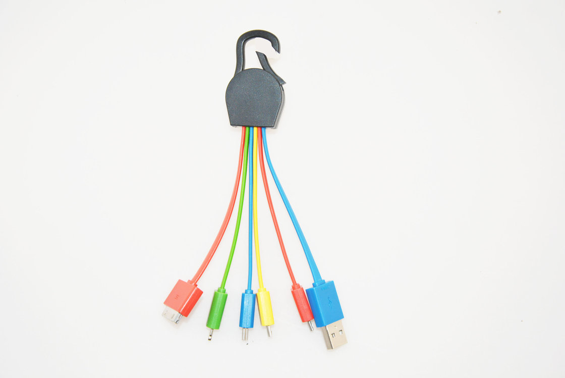 Colorful 1 USB to 4 outputs ABS Cable for Mobile Phone Charging with Carabiner supplier
