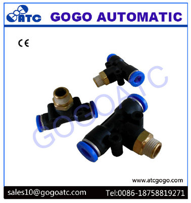 Air t connector 3 way plastic tee fitting 8mm thread 3/8 inch male PB 8-03 pneumatic hose solenoid valve joint supplier