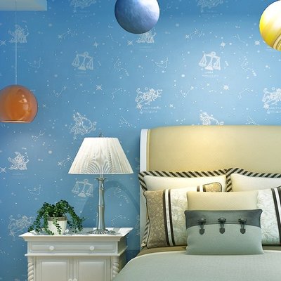 3D printing eco-friendly nonwoven blue boy bedroom wallpaper kids room
