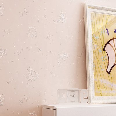 eco-friendly nonwoven 3d bedroom house wallpaper baby pink for kids