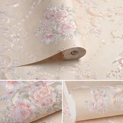 European style nonwoven sound proof floral 3D stereoscopic embossed interior wall paper wallpaper home decoration