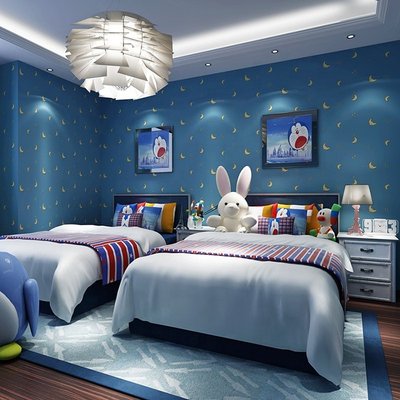 Eco-friendly non woven waterproof cartoon kids room 3d wall paper blue