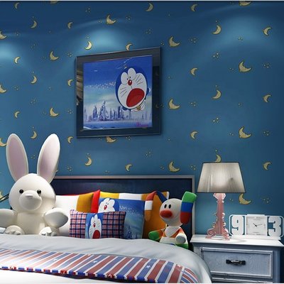 Eco-friendly non woven waterproof cartoon kids room 3d wall paper blue