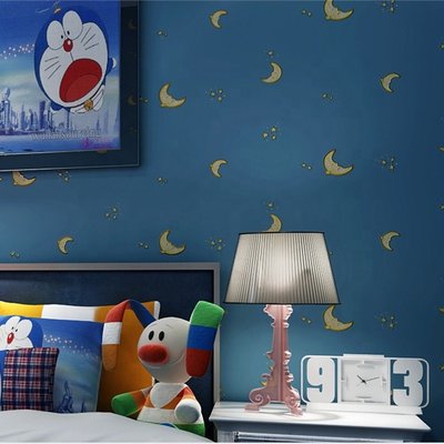 Eco-friendly non woven waterproof cartoon kids room 3d wall paper blue