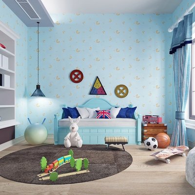 Eco-friendly non woven waterproof cartoon kids room 3d wall paper blue
