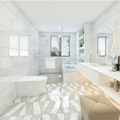 Verona white glazed ceramic marble look floor tile 800x800mm