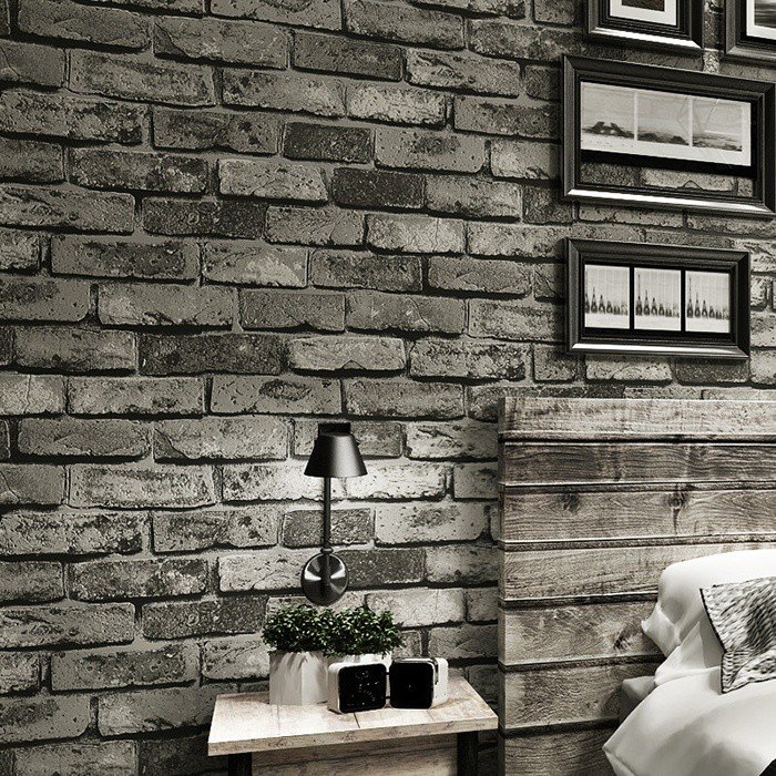 Wholesale cheap waterproof retro black classical self adhesive 3d stone brick wall paper for home decoration