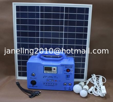 20W portable solar power system with LED lighting, USB charging , integrated radio/MP3 functions yellow color