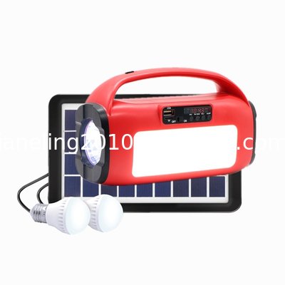 Renewable home lighting solar power energy kit generator 8ah DC 6v 3w solar fm radio  led light torch