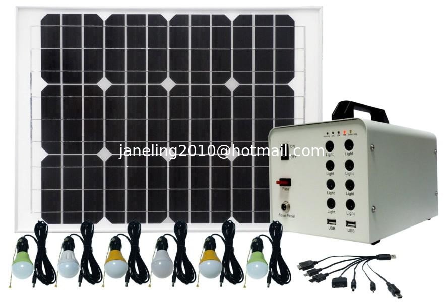 Portable Solar home system 30W with LED lighting &amp; USB charging, CE/ROHS