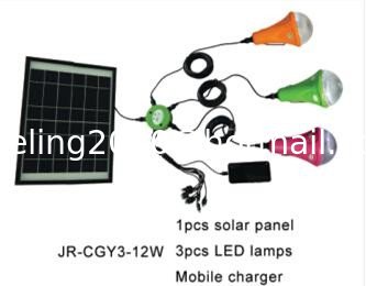 12W solar power lighting system with 3pcs LED lamps high lumens, intelligent remote controller, solar power home