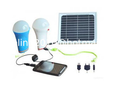 Mini solar lamps 5W with 2pcs LED bulbs high lumens with hook and mobile charging