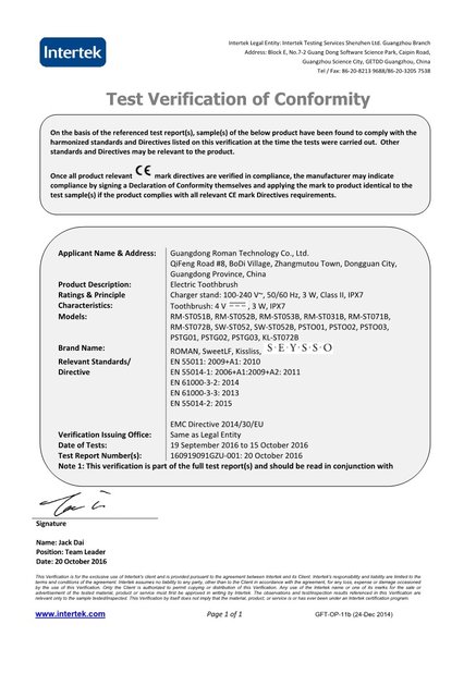 China Guangdong Roman Technology Co., Ltd. certification