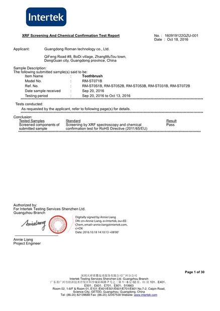 China Guangdong Roman Technology Co., Ltd. certification