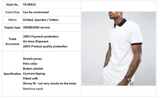 clothing factory men white slim fit tennis polo shirt cotton with contrast rib and cuff