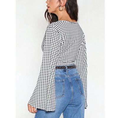Yihao factory 2018 Summer Women Check Plaid Cotton check blouse design