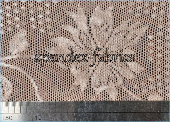 Ivory Floral Lace Power Mesh Fabric for Dress , Nylon Spandex Net Fabric