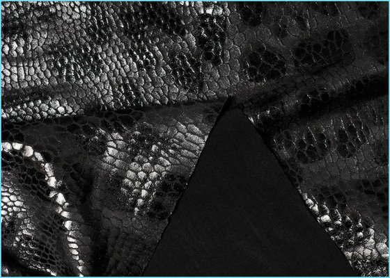 75D/20D Black Snake Skin Embossed Faux Leather Fabric for Making Bags