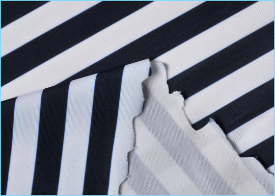 Blue And White Stripe Fabric / Matt Nylon Lycra Printed Spandex Fabric  1.5m*220gsm