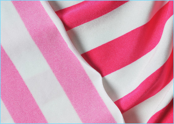 Pink And White Stripe Fabric /Shiny Nylon Lycra Printed Spandex Fabric  1.5m*220gsm