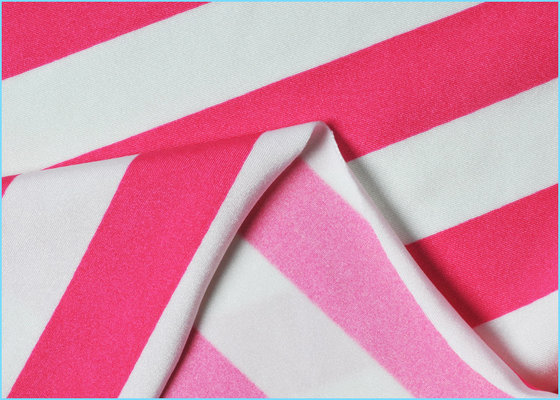 Pink And White Stripe Fabric /Shiny Nylon Lycra Printed Spandex Fabric  1.5m*220gsm