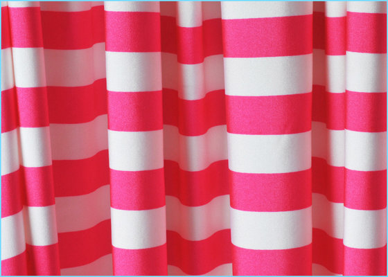 Pink And White Stripe Fabric /Shiny Nylon Lycra Printed Spandex Fabric  1.5m*220gsm