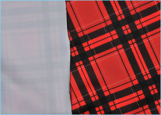 Red And Black Plaid Fabric / Warp Knitted Printed Spandex Fabric  1.5m*220gsm