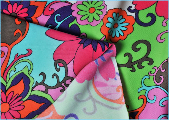 Colorful Big Flower Fabric /  4 Way Stretch Warp Knitted Printed Spandex Fabric  1.5m*220gsm