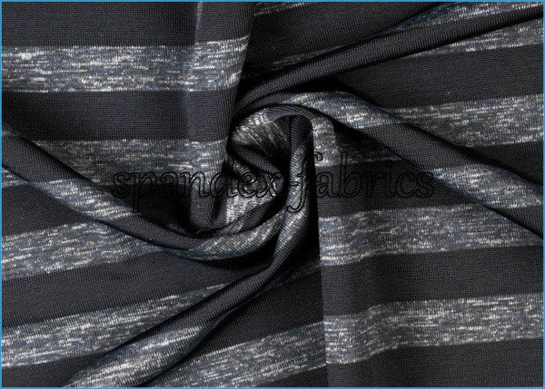Darkgray Black Heather Stripe Polyester Nylon Spandex Jersey Blend Knit Fabric / Supplex Lycra Fabric